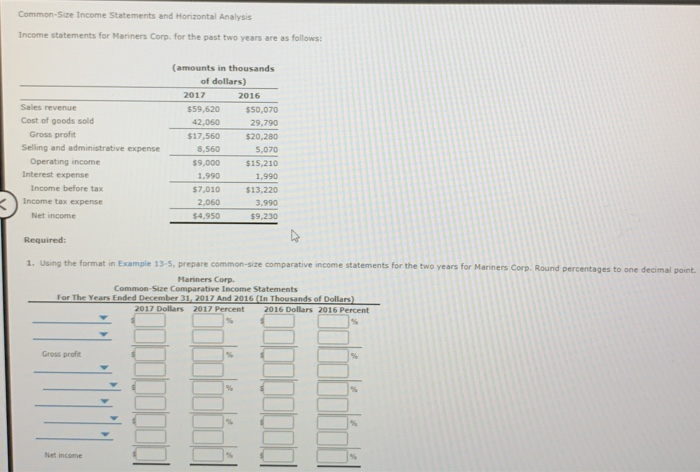 Solved Common-Size Income Statements and Horizontal Analysis | Chegg.com