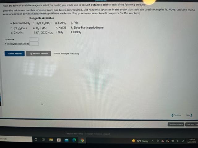 Solved From the table of available reagents select the | Chegg.com