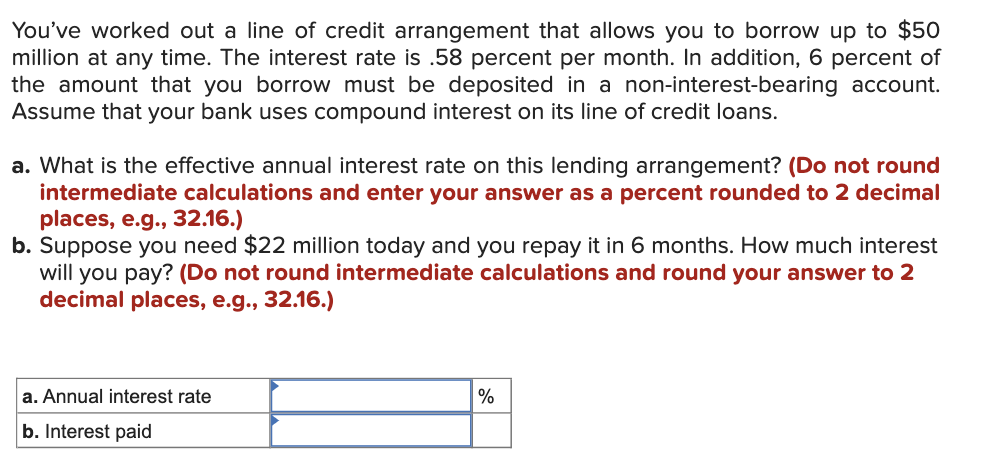 Solved You've worked out a line of credit arrangement that | Chegg.com