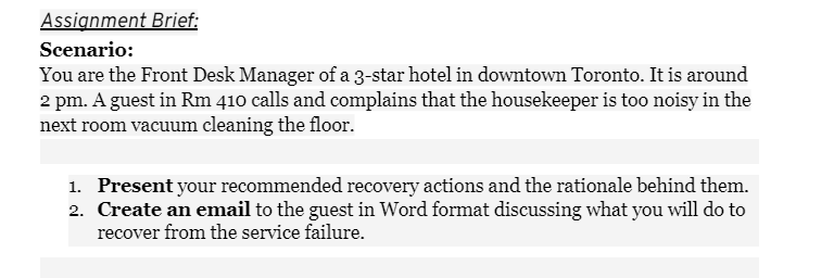 Assignment Brief: Scenario: You are the Front Desk | Chegg.com