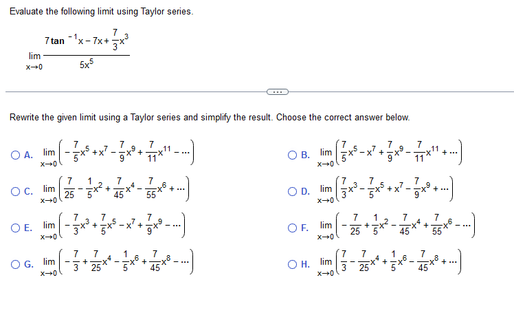Solved Evaluate the following limit using Taylor series. | Chegg.com