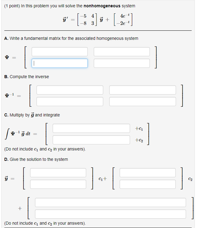 Solved (1 point) In this problem you will solve the | Chegg.com