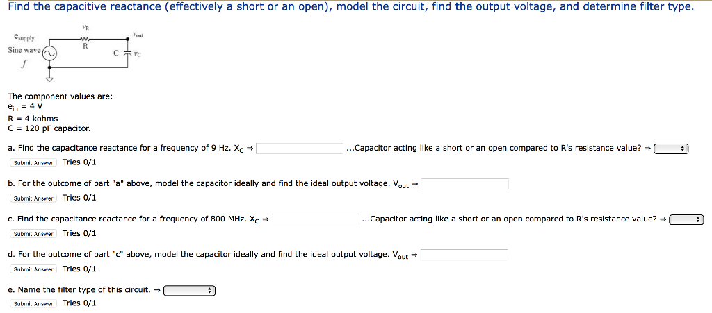 Solved Find the capacitive reactance (effectively a short or | Chegg.com