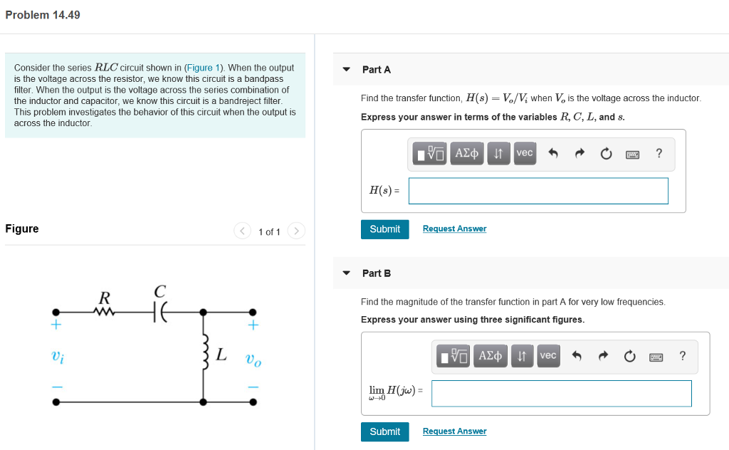 Solved Problem 14.49 Consider the series RLC circuit shown | Chegg.com