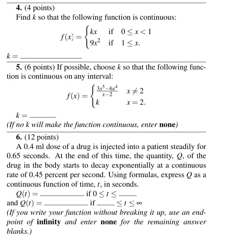 Solved 4. (4 points) Find k so that the following function | Chegg.com