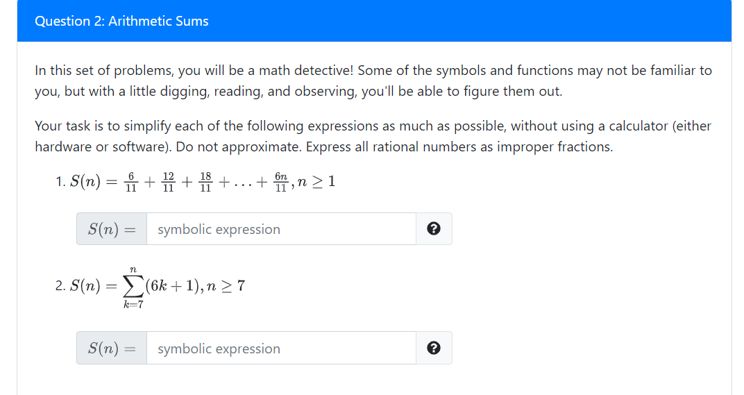 Solved Question 2: Arithmetic Sums In this set of problems, | Chegg.com