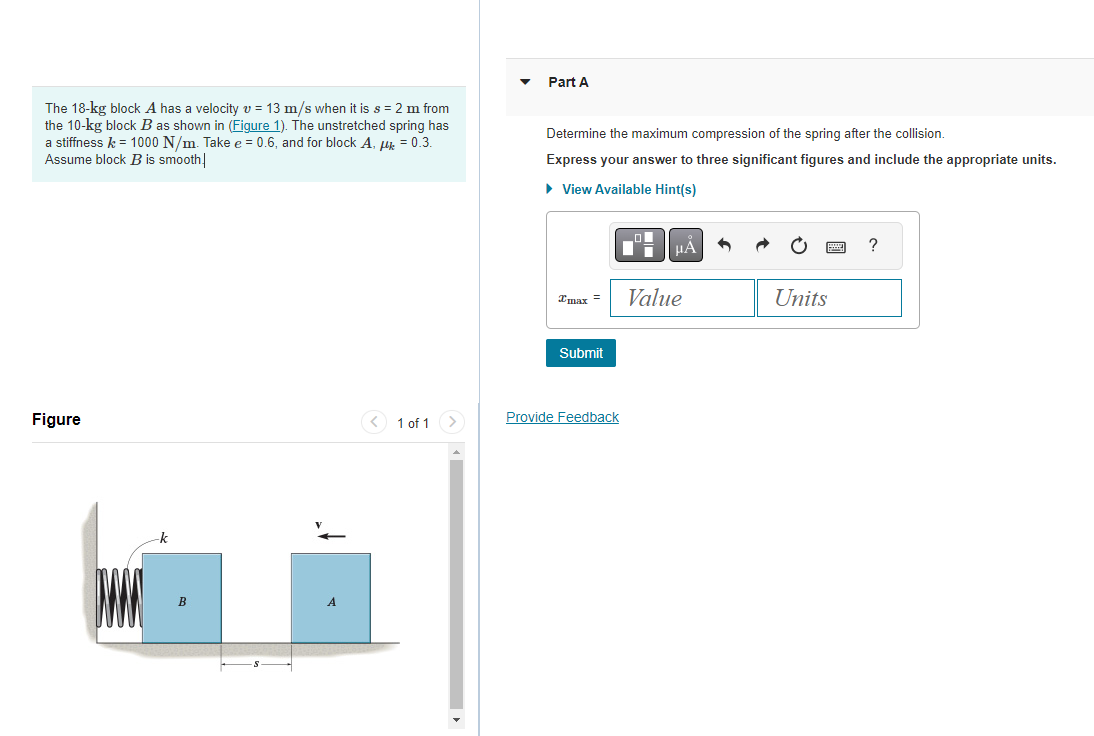 Solved The 18-kg block A has a velocity v = 13 m/s when it | Chegg.com
