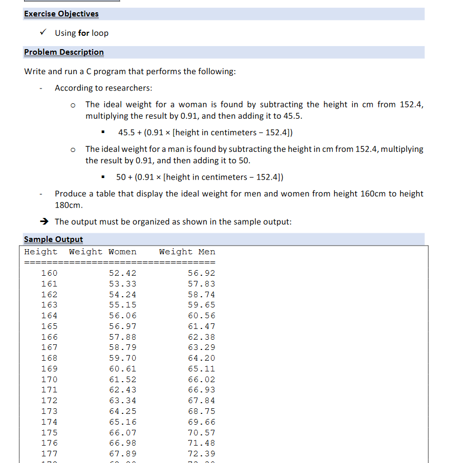 Solved Exercise Objectives Using for loop Problem | Chegg.com