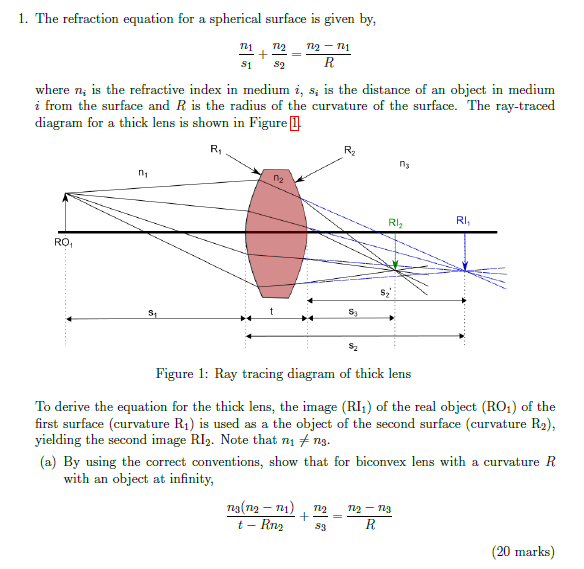 Solved 1. The refraction equation for a spherical surface is | Chegg.com