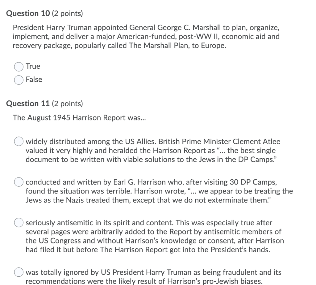 Solved Question 10 (2 points) President Harry Truman | Chegg.com
