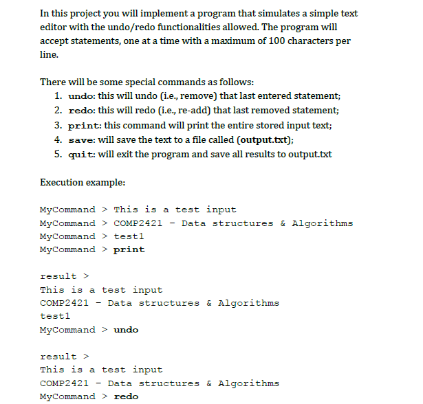 Solved In this project you will implement a program that | Chegg.com