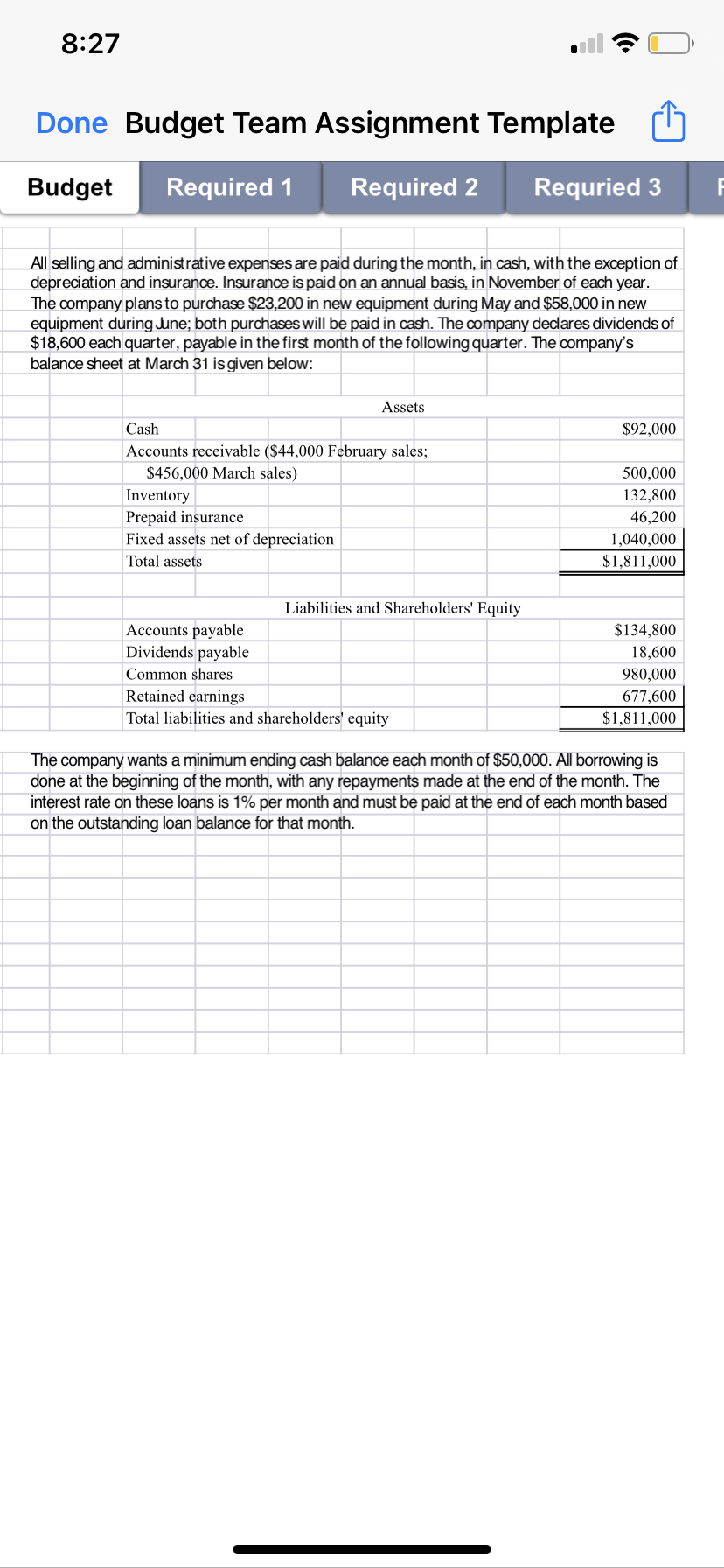 Solved 8:27 Done Budget Team Assignment Template Budget | Chegg.com