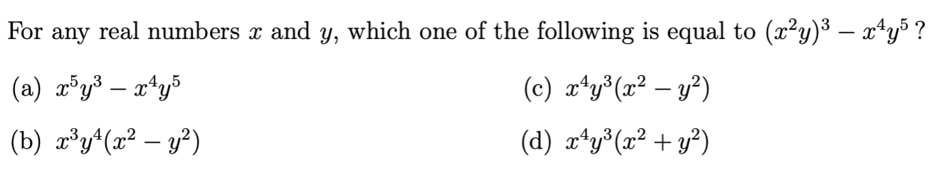 Solved For any real numbers x ﻿and y, ﻿which one of the | Chegg.com