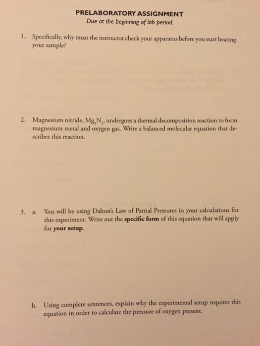 Solved Prelaboratory Assignment Due At The Beginning Of Lab