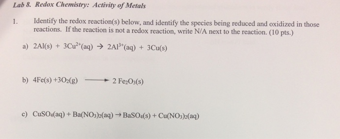 Solved Lab 8. Redox Chemistry: Activity of Metals 1. | Chegg.com