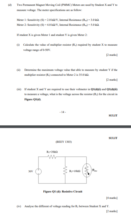 Solved (d) Two Permanent Magnet Moving Coil (PMMC) Meters | Chegg.com
