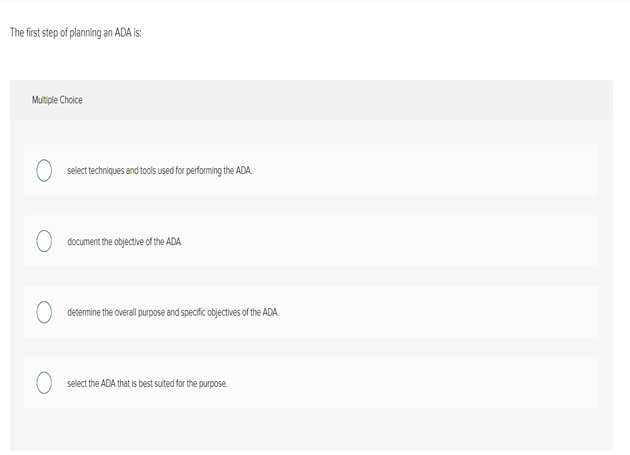 Solved The first step of planning an ADA IS: Multiple Choice | Chegg.com
