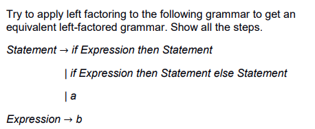 Solved Try to apply left factoring to the following grammar | Chegg.com