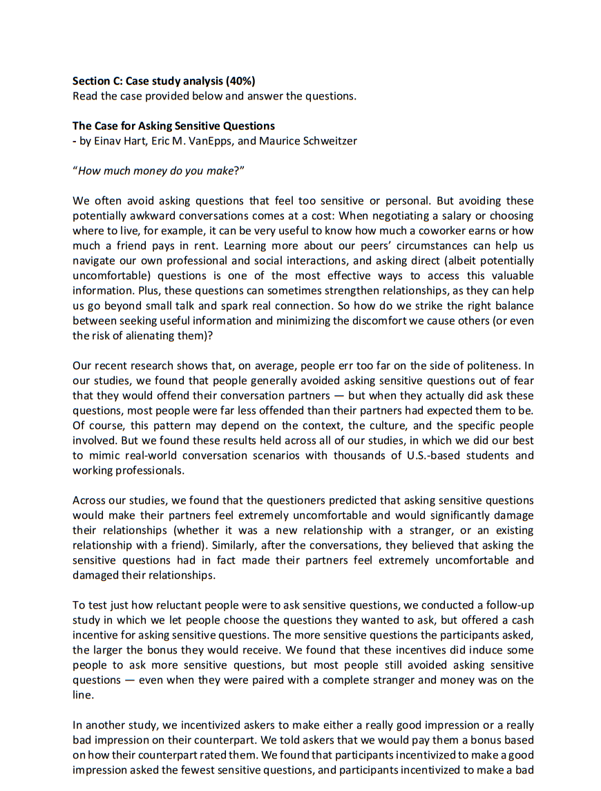 Solved Section C: Case study analysis (40%) Read the case | Chegg.com