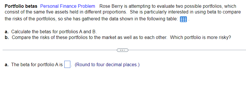 Solved Portfolio betas Personal Finance Problem Rose Berry | Chegg.com