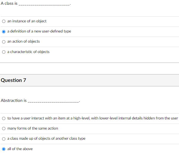 Solved A class is O an instance of an object a definition of | Chegg.com