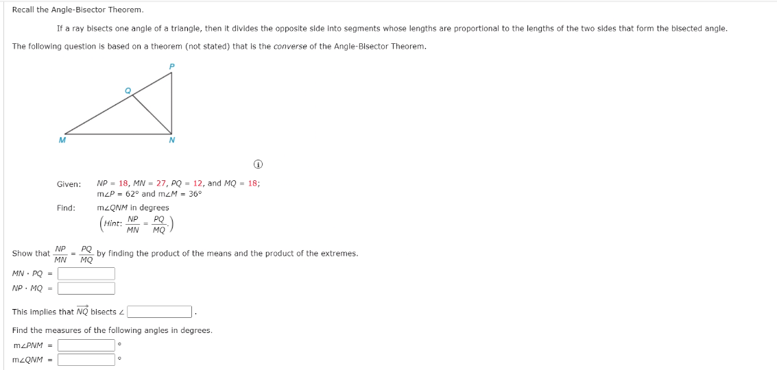 Solved Recall the Angle-Bisector Theorem. If a ray bisects | Chegg.com