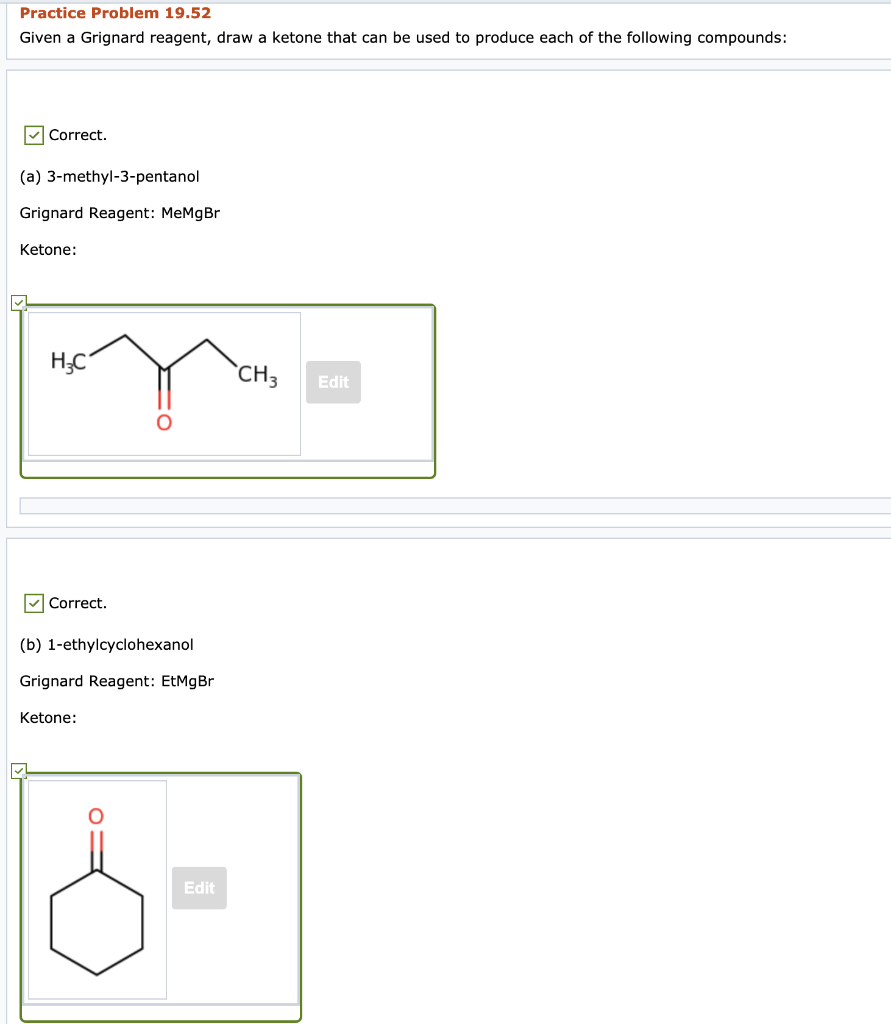 Solved Practice Problem 19.52 Given a Grignard reagent, draw | Chegg.com