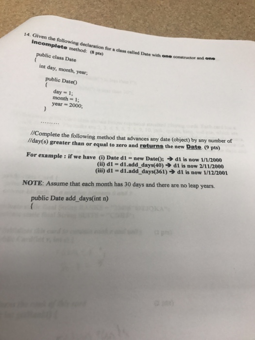 Solved Given the following declaration for a class called | Chegg.com