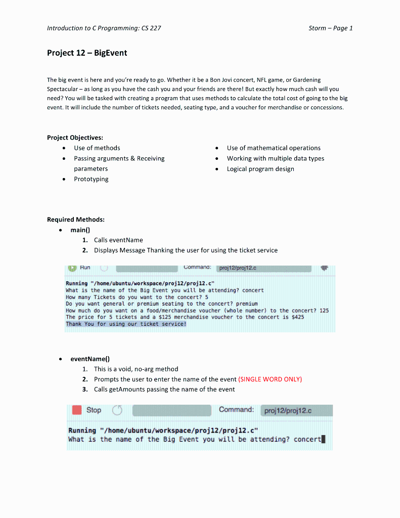 Solved Introduction to C Programming: CS 227 Storm - Page 1 | Chegg.com