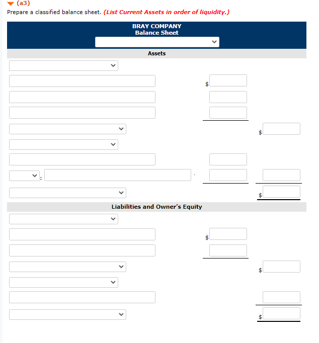 Solved (a3) Prepare a classified balance sheet. (List | Chegg.com