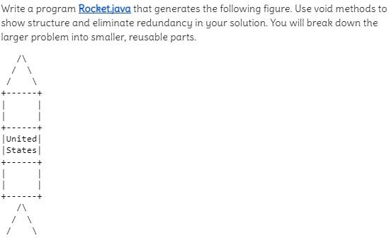 Solved Write a program Rocket.java that generates the | Chegg.com