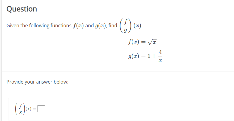 Solved Given the following functions f(x) and g(x), find | Chegg.com