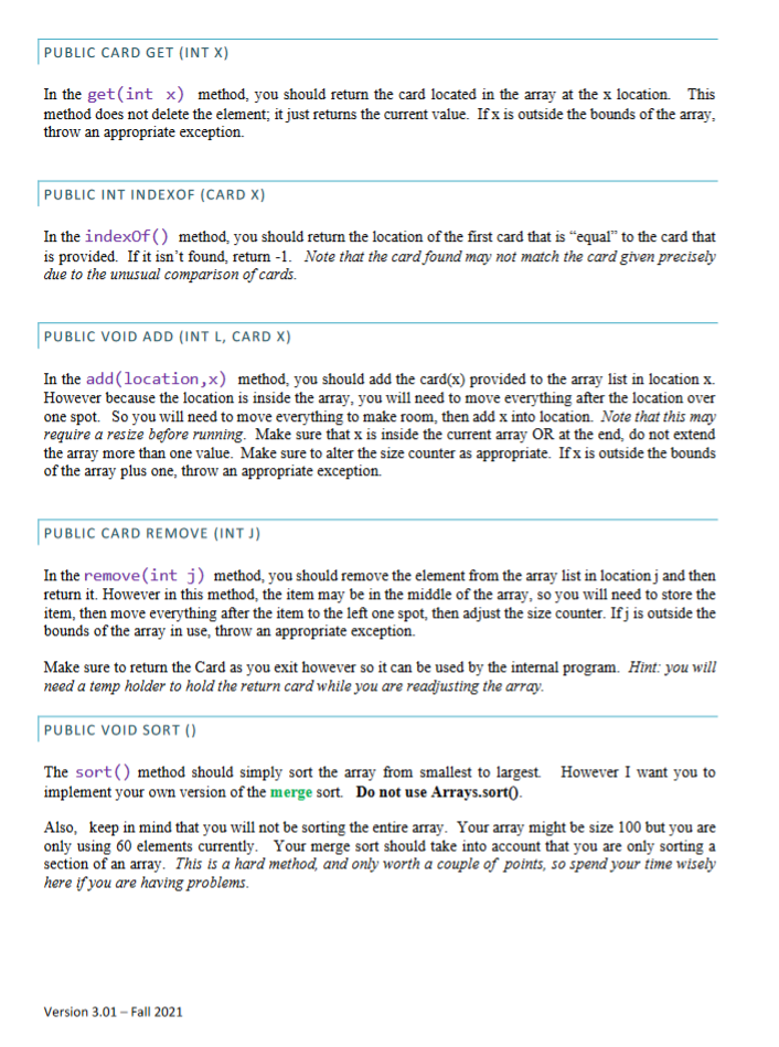 Solved CS145 - PROGRAMMING ASSIGNMENT – CARD ARRAY LIST | Chegg.com
