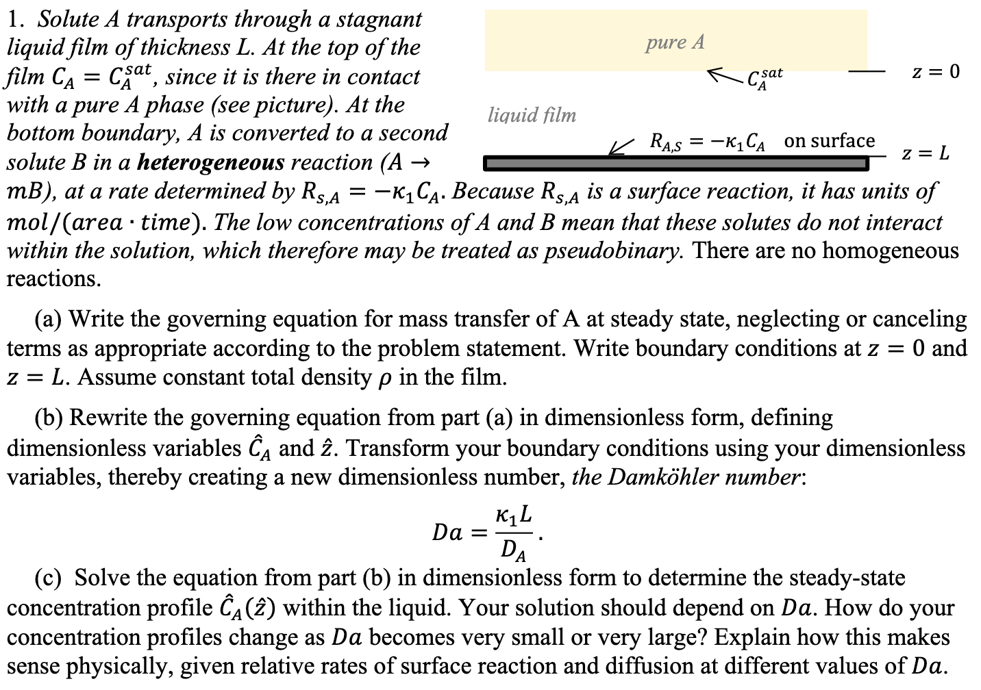 1. Solute A transports through a stagnant liquid film | Chegg.com