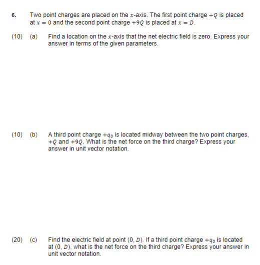 Solved 6. Two point charges are placed on the x-axis. The | Chegg.com