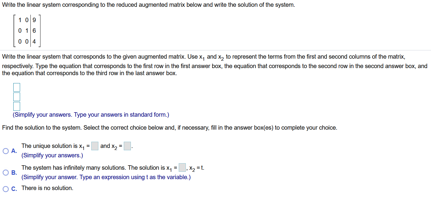 Solved The matrix below is the final matrix form for a | Chegg.com