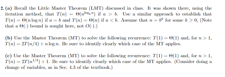 Solved (a) Recall the Little Master Theorem (LMT) discussed | Chegg.com