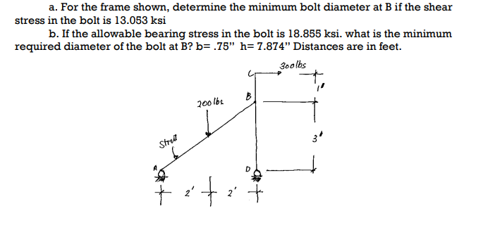 Solved a. For the frame shown, determine the minimum bolt | Chegg.com