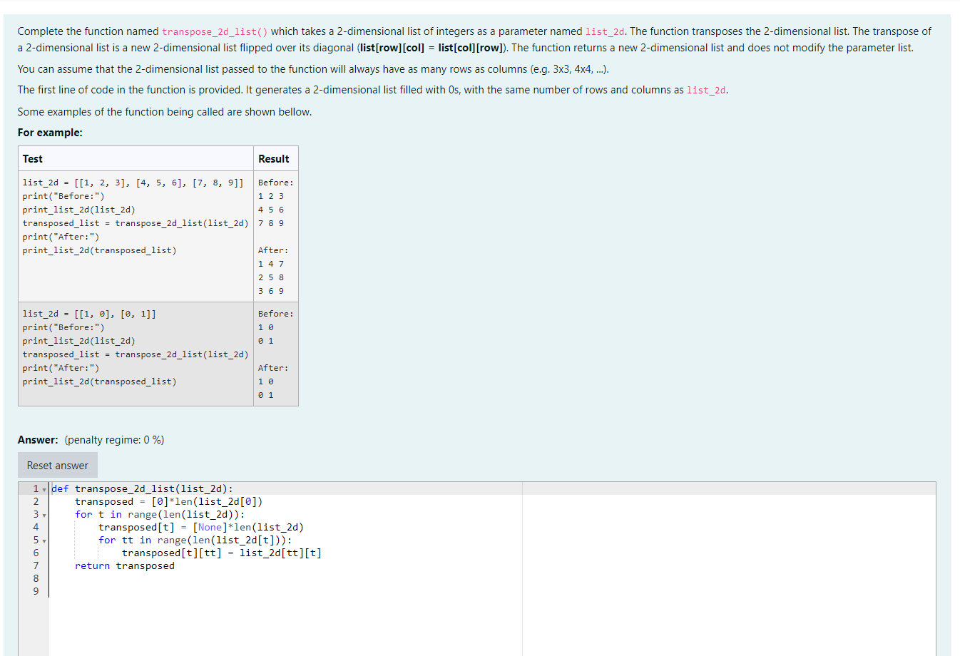 Solved Complete the function named transpose_2d_list which | Chegg.com