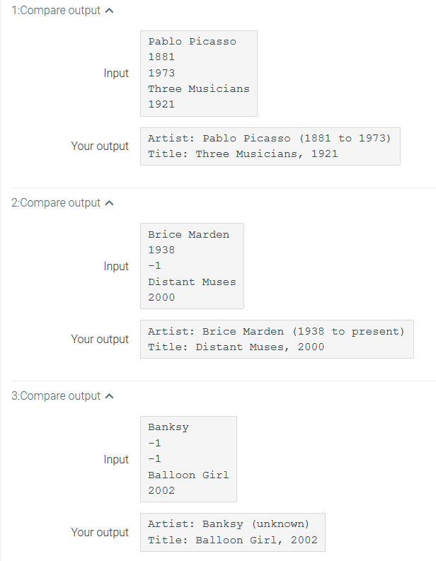 Solved Please make sure ALL OUTPUT WORKS Artwork label | Chegg.com