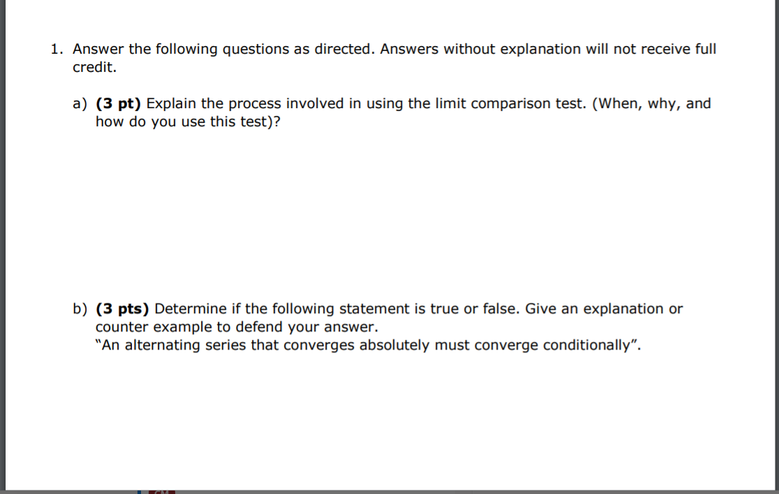 Solved 1. Answer the following questions as directed. | Chegg.com