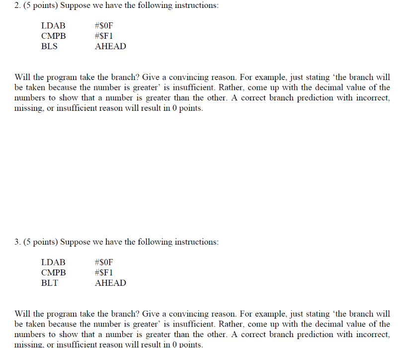 Solved (5 ﻿points) ﻿Suppose we have the following | Chegg.com