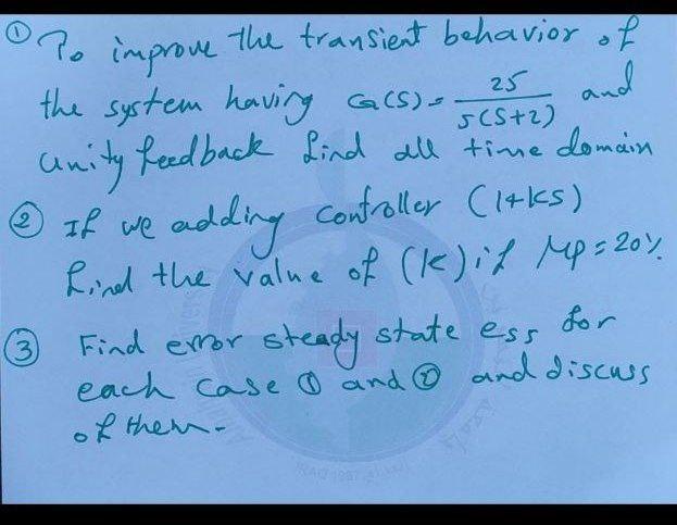 Solved 25 02 improve the transient behavior of the system | Chegg.com