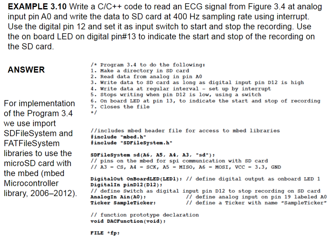 Write a C/C++ code similar to Example 3.10 to set up | Chegg.com
