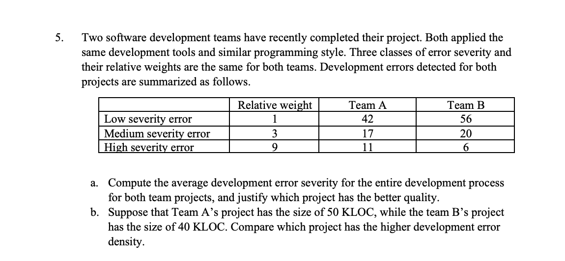 5. Two software development teams have recently | Chegg.com
