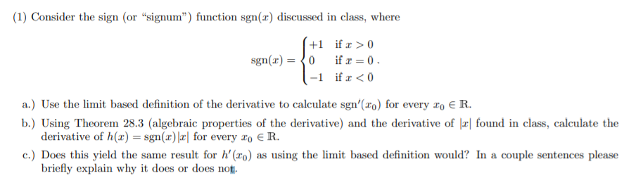 Solved (1) Consider the sign (or "signum”) function sgn(x) | Chegg.com
