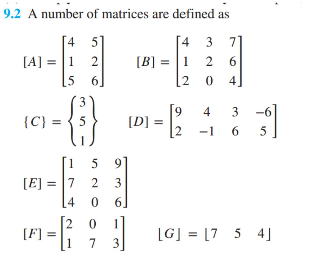 Solved 9.2 A number of matrices are defined as | Chegg.com