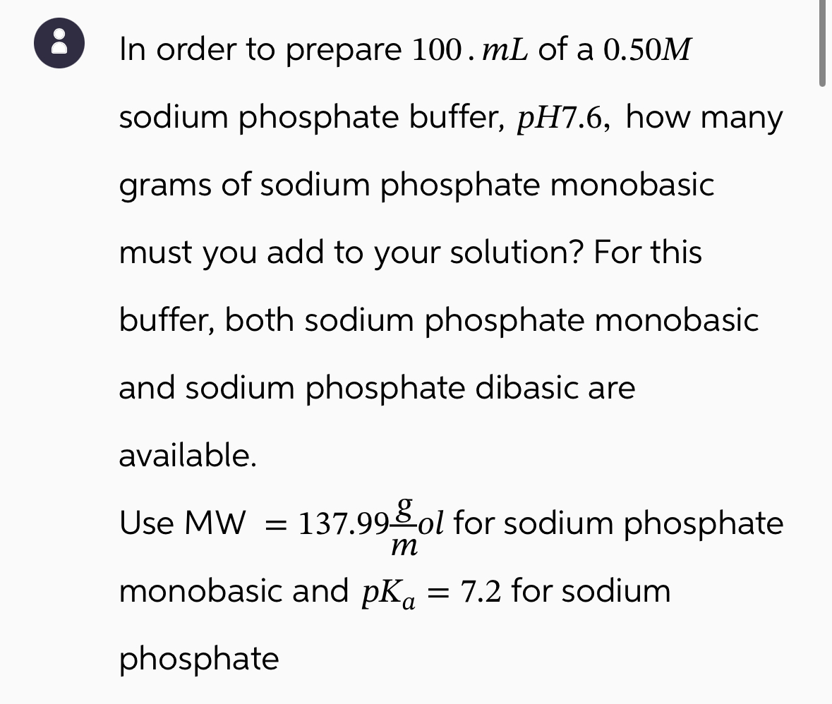 Solved In order to prepare 100.mL ﻿of a 0.50Msodium | Chegg.com