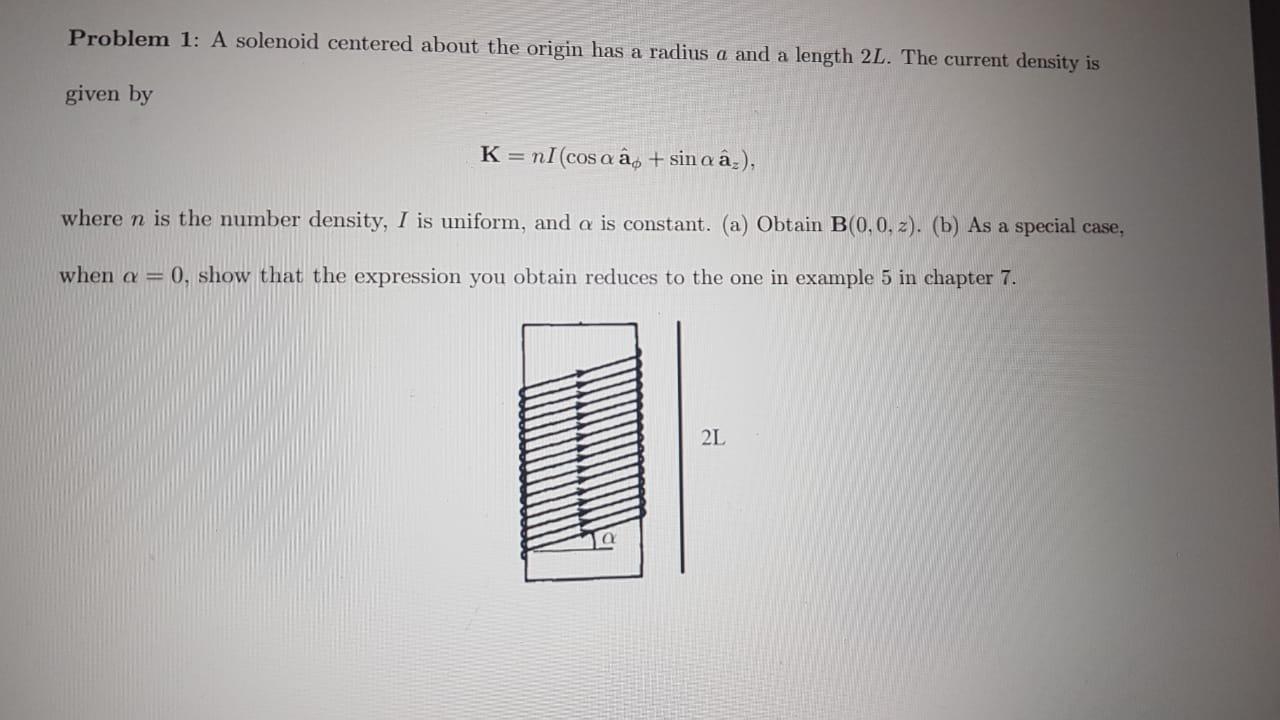 Solved Problem 1: A solenoid centered about the origin has a | Chegg.com