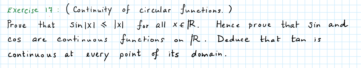 Solved Exercise 17: (Continuity of circular functions.) | Chegg.com